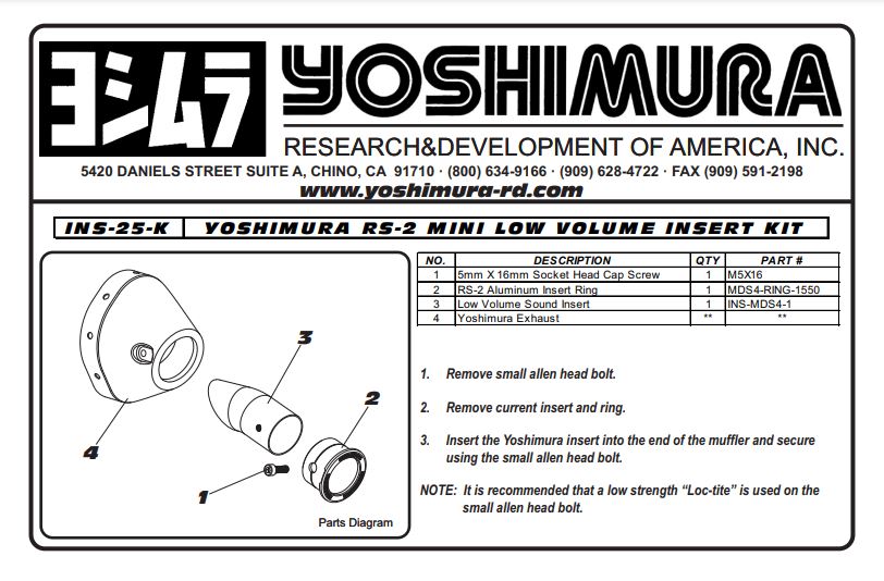 Sound Insert Kit DB Killer for Yoshimura RS-2 Mini Mufflers (INS-25-K ...