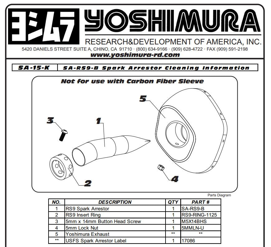 Spark Arrester Kit DB Killer Insert for Yoshimura RS-9T Mufflers (SA-1 ...
